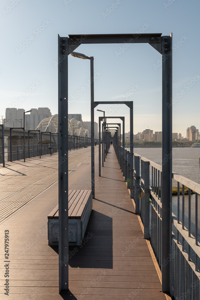 Harbin China, famous railway bridge converted walking footbridge day ...