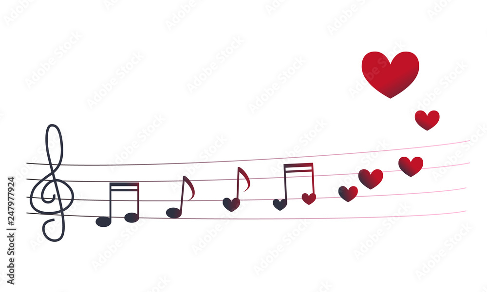 music and hearts on note lines Stock Vector | Adobe Stock