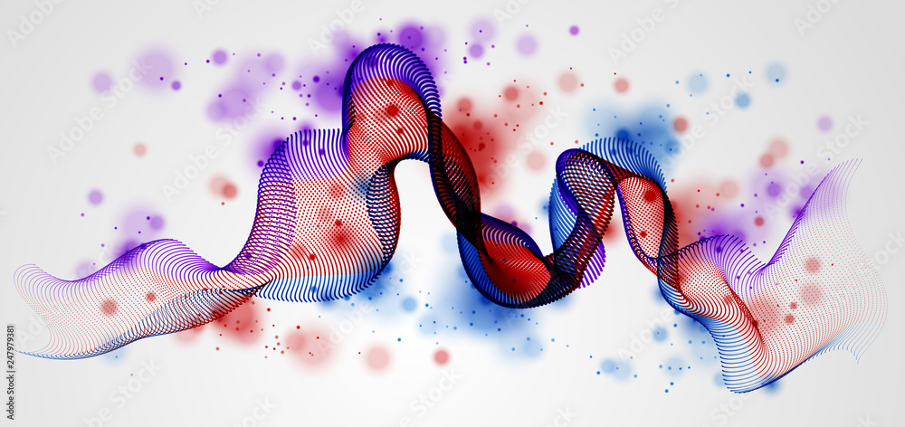 3d particles mesh array, sound wave flowing. Round points vector effect ...