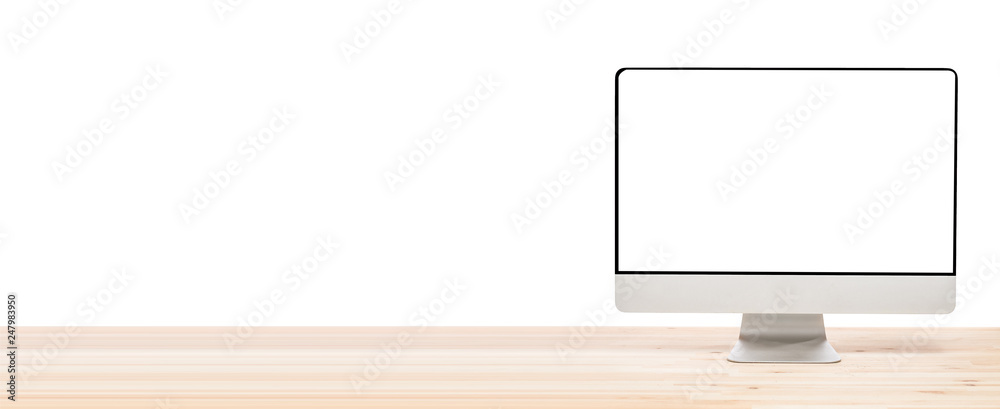 Conceptual workspace or business concept. Big computer monitor display ...
