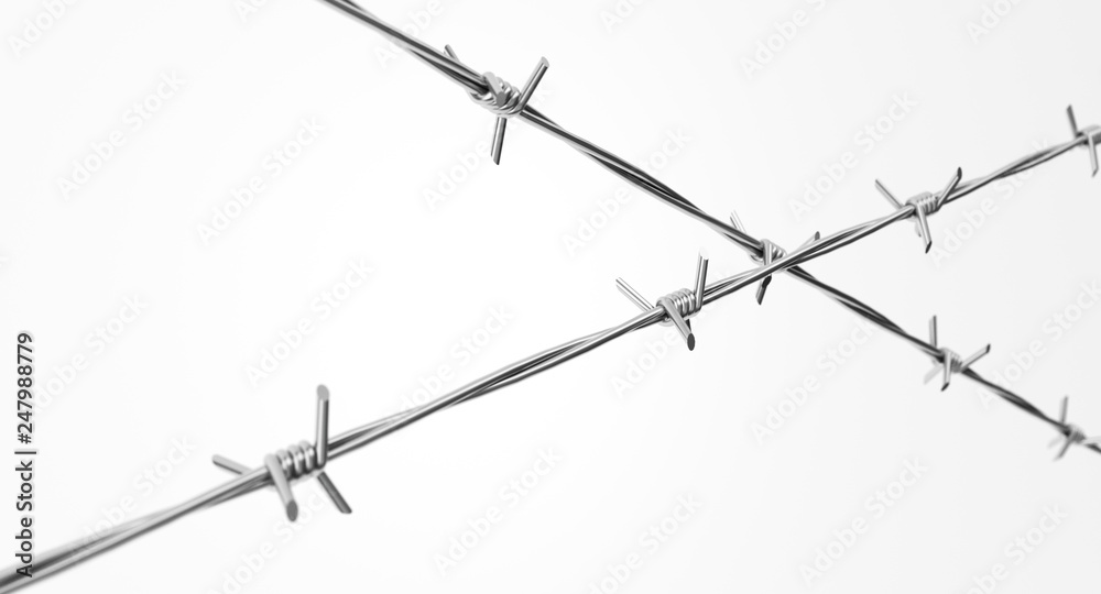 Poster Barbed wire with dof effect on a white background. 3d render ...