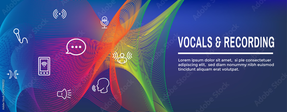 Vocal and Recording Command Icon with Sound Wave Images Web header ...