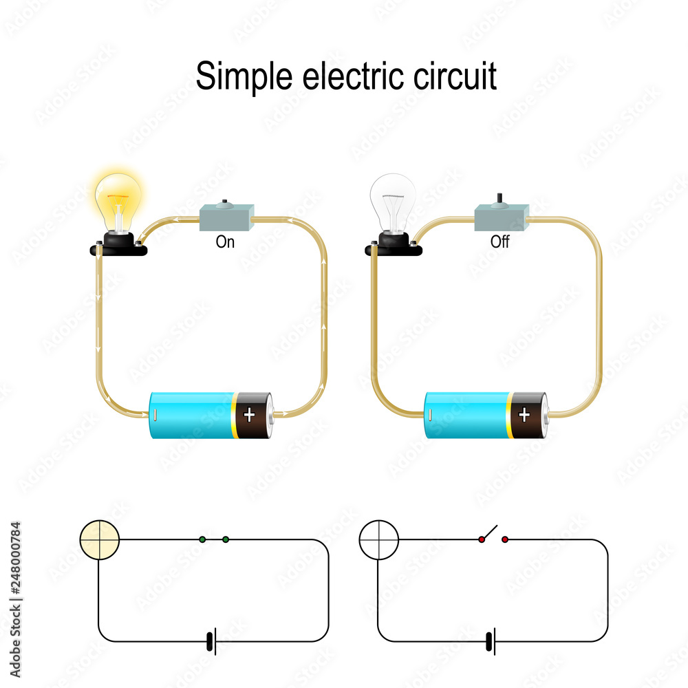Simple Electric Circuit. Electrical network and lighting lamp. Stock ...