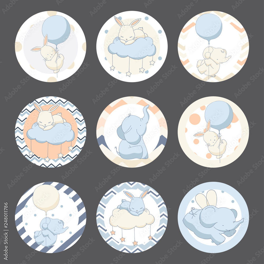 Round stickers set, bakery decorations, birthday labels kit, birthday ...