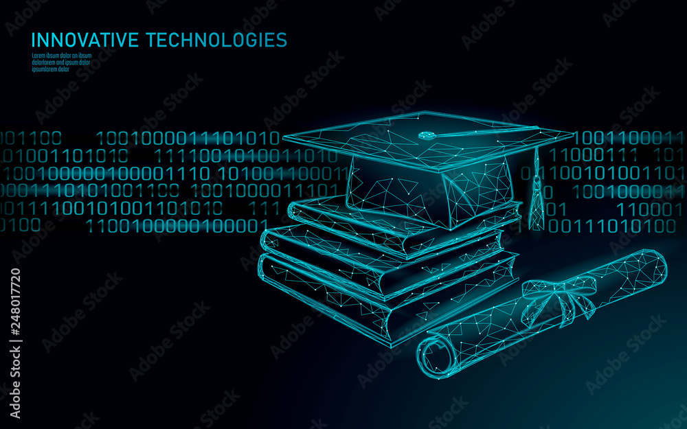 Machine learning 3D low poly technology business concept. Neural ...