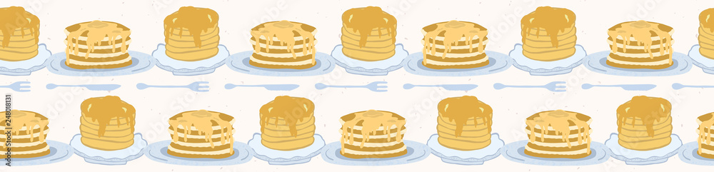 Cute vector homemade pancake day breakfast illustration. Seamless ...
