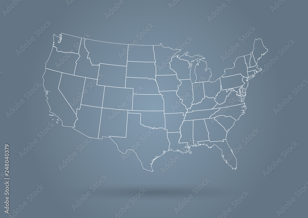 USA map grey white outline Stock Vector | Adobe Stock