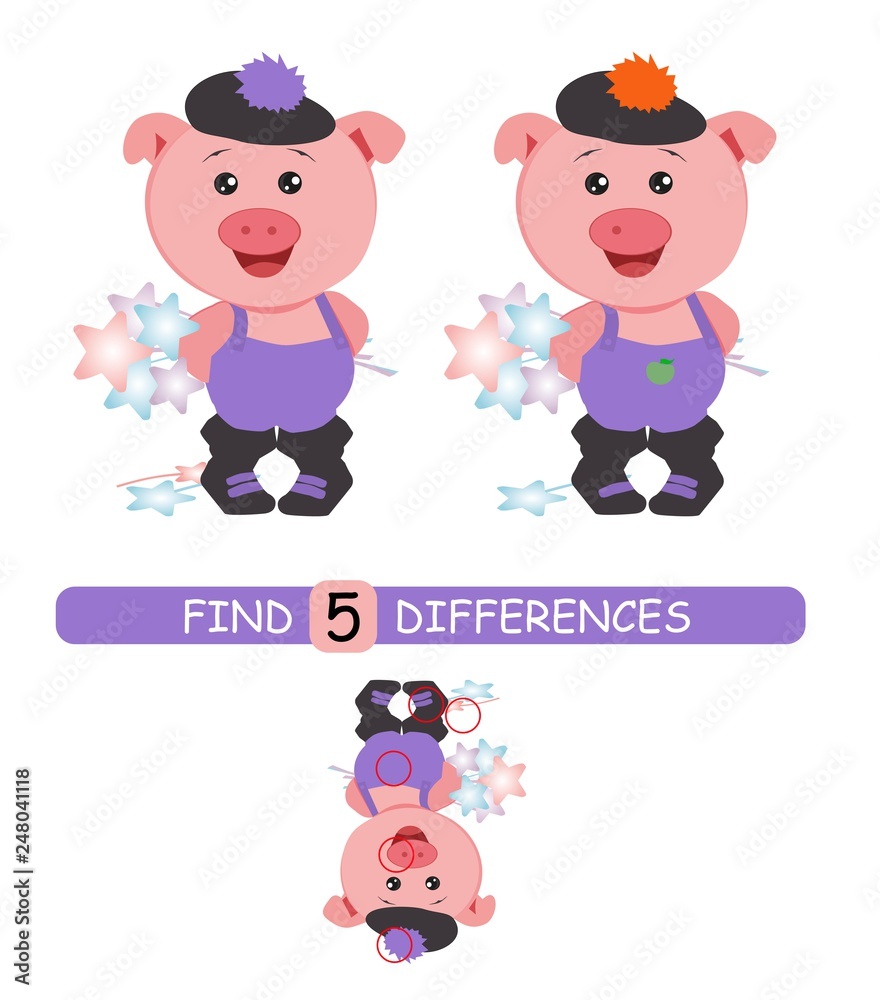 Find differences between pictures. Vector cartoon educational game ...