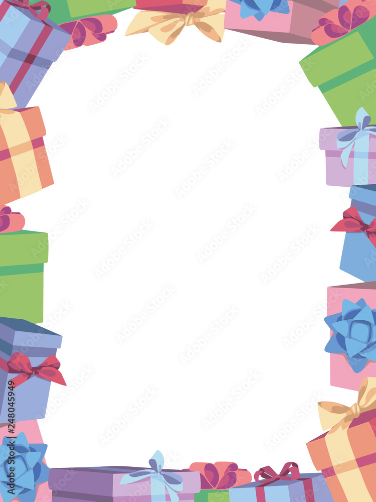 cute cartoon vector birthday border photo frame made of colorful gift ...