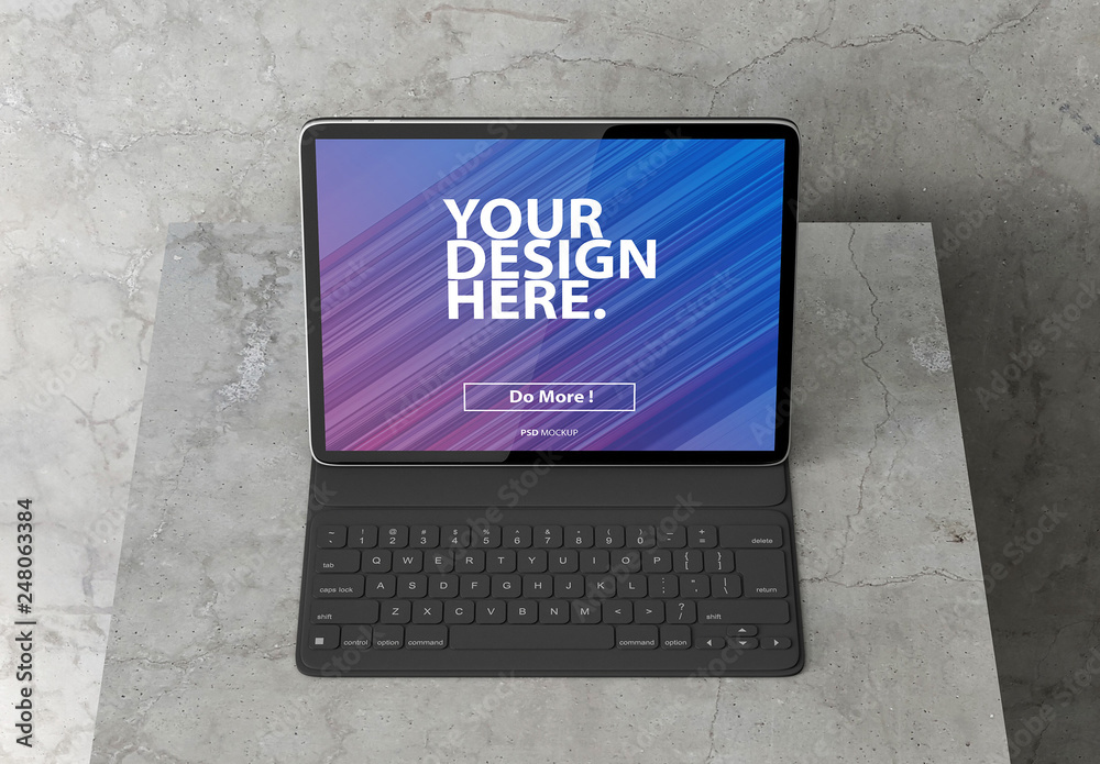 Tablet on Concrete Surface Mockup Stock Template | Adobe Stock