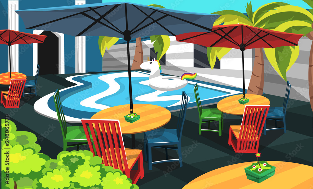 Pool Cafe With Swimming Pool, Umbrella Cafe Tent, Duck And Unicorn ...