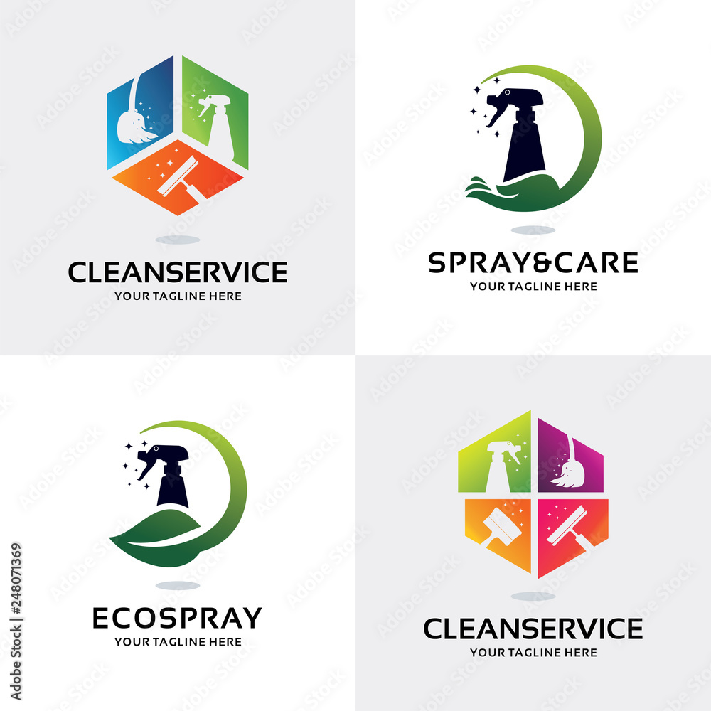 Cleaning Service Logo Set Design Template Collection Stock Vector ...