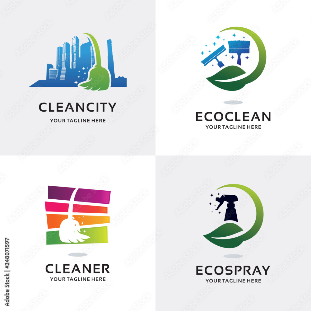 Cleaning Service Logo Set Design Template Collection Stock Vector ...