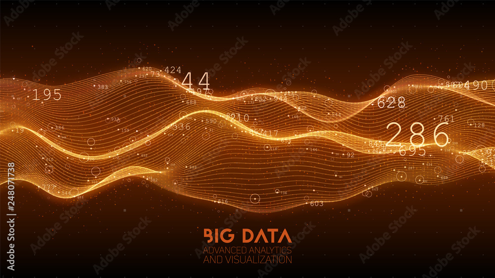 Big data orange wave visualization. Futuristic infographic. Information ...