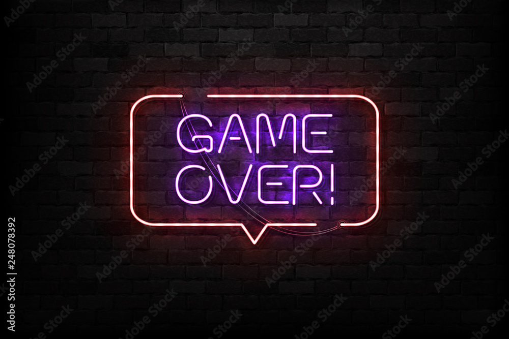 Vector realistic isolated neon sign of Game Over logo for template ...