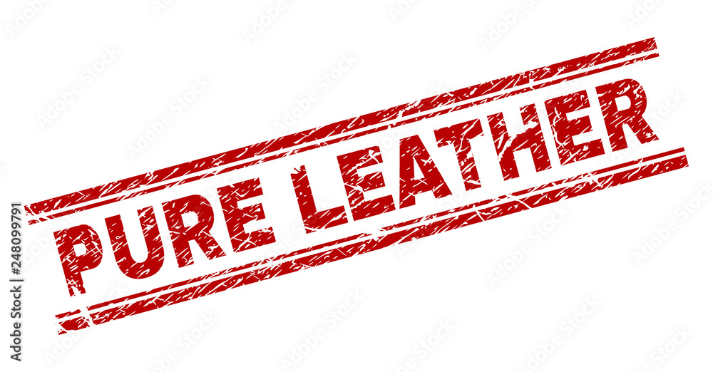 PURE LEATHER seal print with distress texture. Red vector rubber print ...