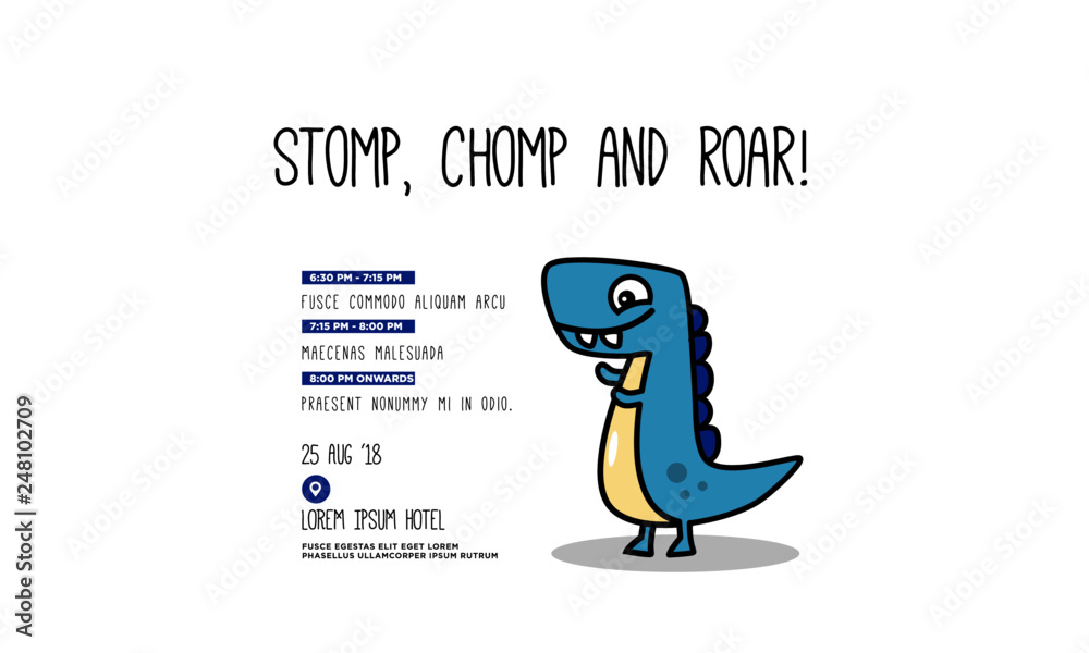 Stomp Chomp and Roar Invitation Design with Where and When Details ...