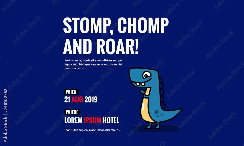 Stomp Chomp and Roar Invitation Design with Where and When Details ...