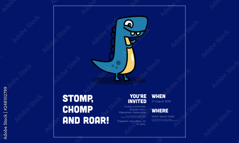 Stomp Chomp and Roar Invitation Design with Where and When Details ...