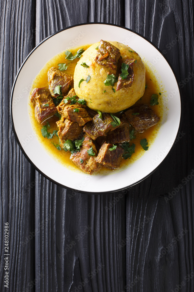 Puerto Rican Mofongo made from plantains, garlic and chicharron served ...