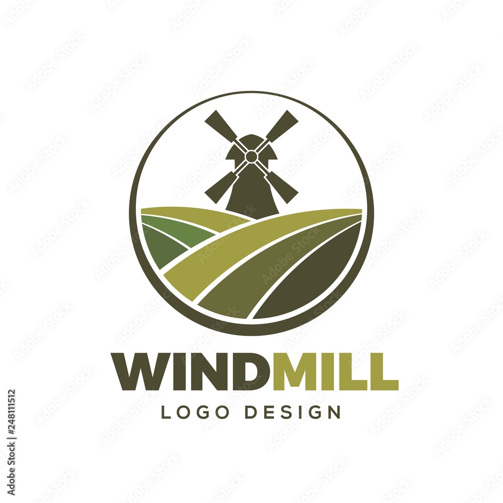 windmill farm logo design Stock Vector | Adobe Stock