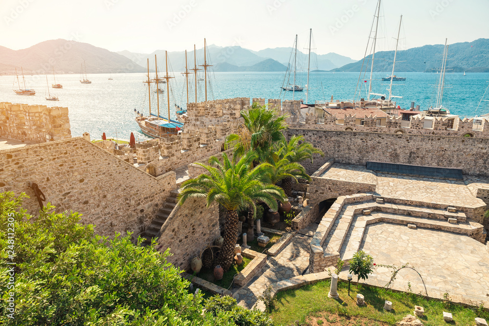 Beautiful view of Old Castle in Marmaris Town. Panoramic view of the ...