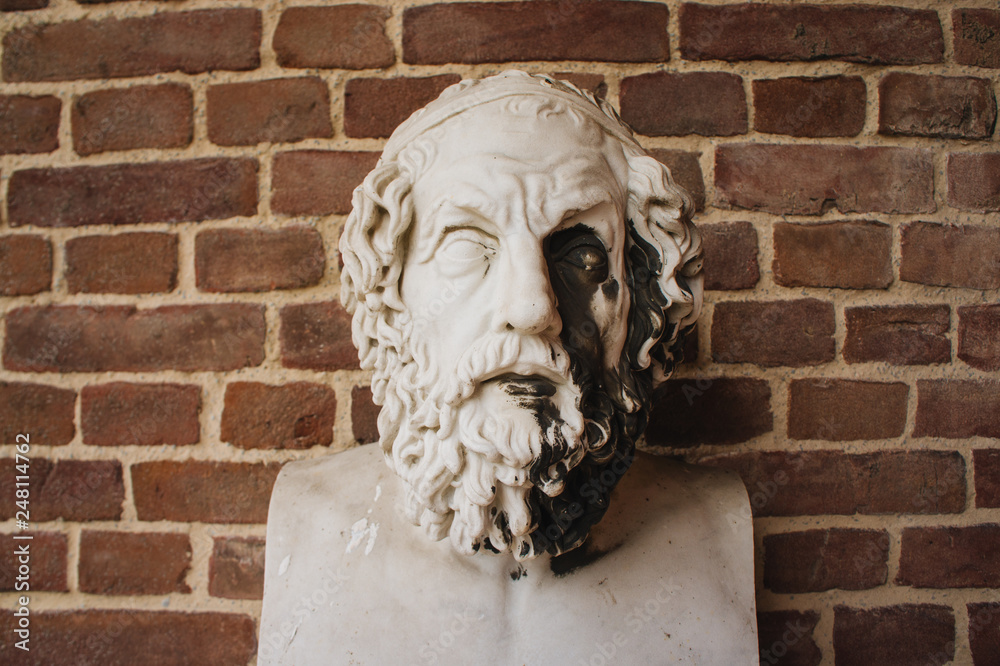 Sculpture of the philosopher. Bust. Head made of plaster. A man with a ...