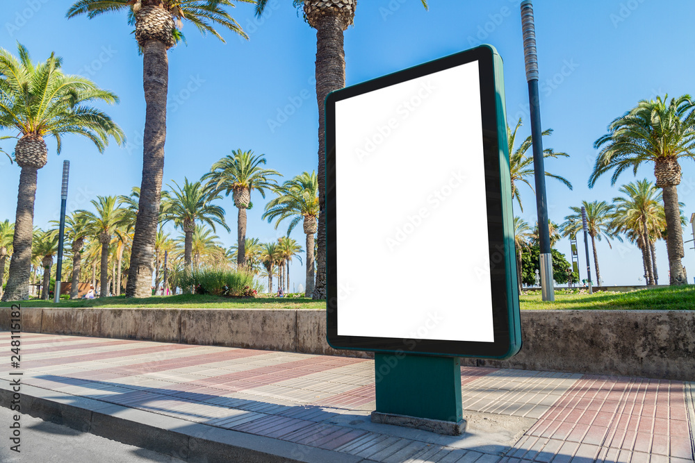 Outdoor billboard advertisement in seaside resort city mockup Stock ...