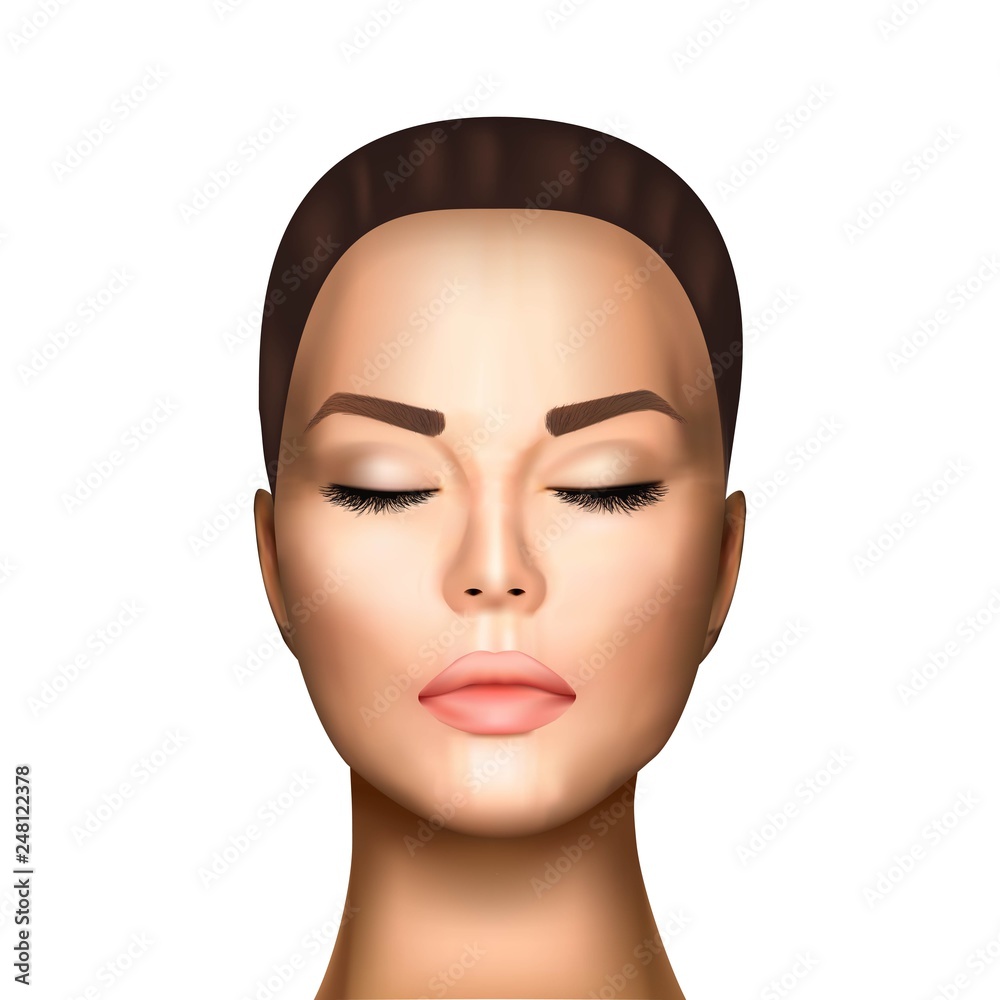 Vector illustration of realistic beautiful nice woman face witn closed ...