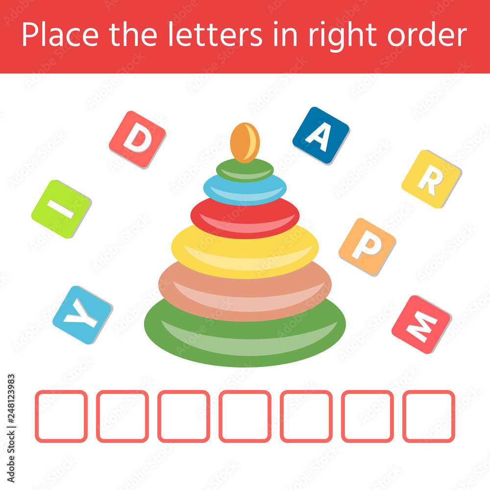 Worksheet with words puzzle game for children. Place the letters in ...