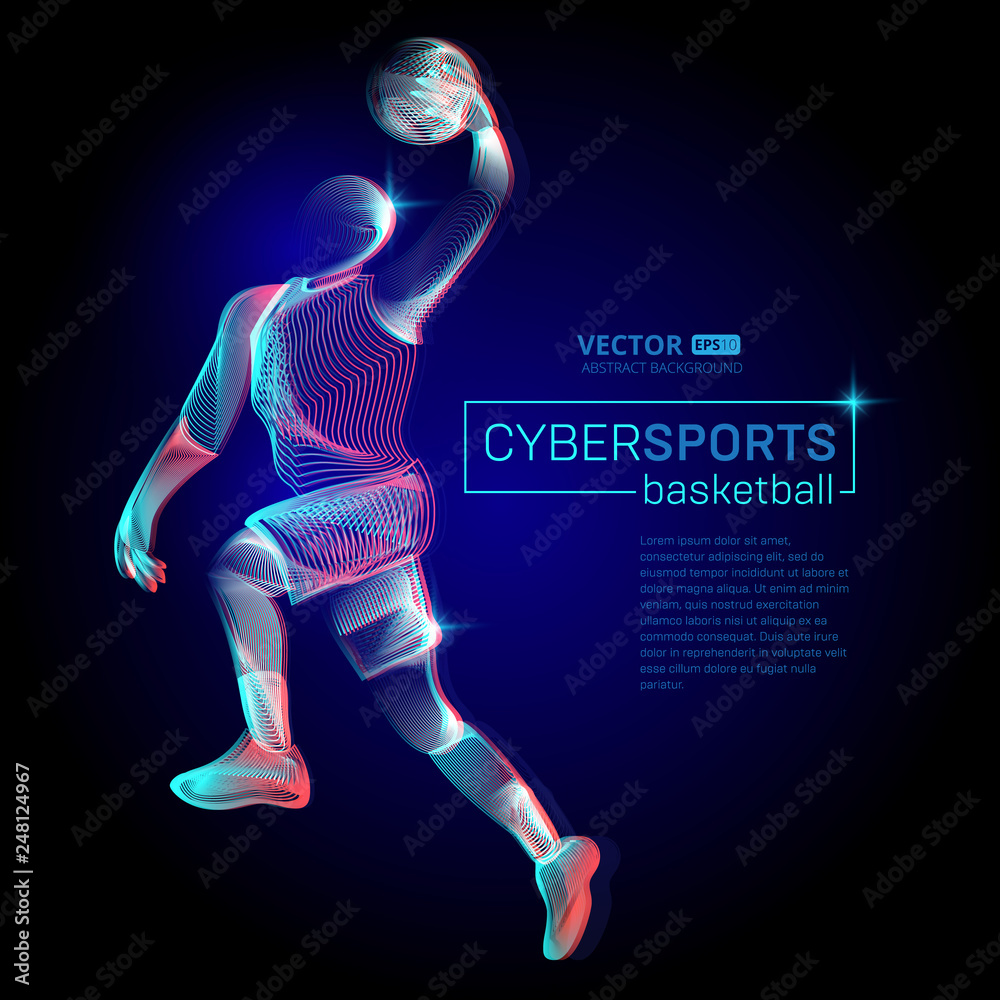 Abstract basketball dribble player male figure in jumping action moving ...