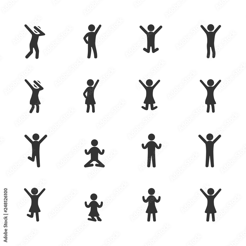 Vector set of celebration and winning poses and gestures of people ...