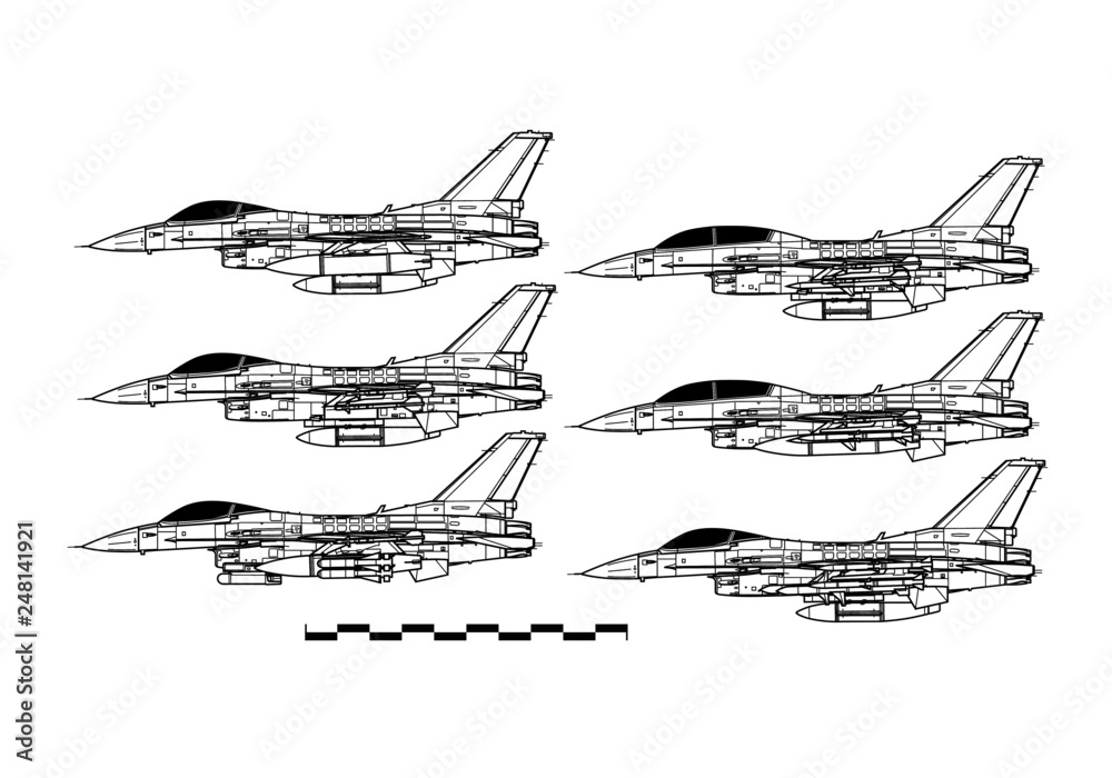 Lockheed Martin F-16. Outline drawing Stock Vector | Adobe Stock