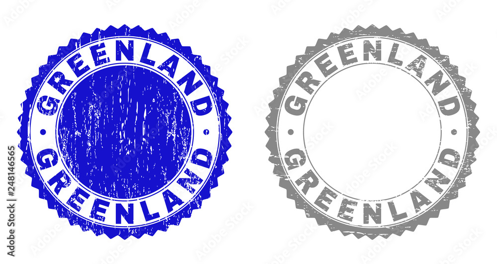 Grunge GREENLAND stamp seals isolated on a white background. Rosette ...