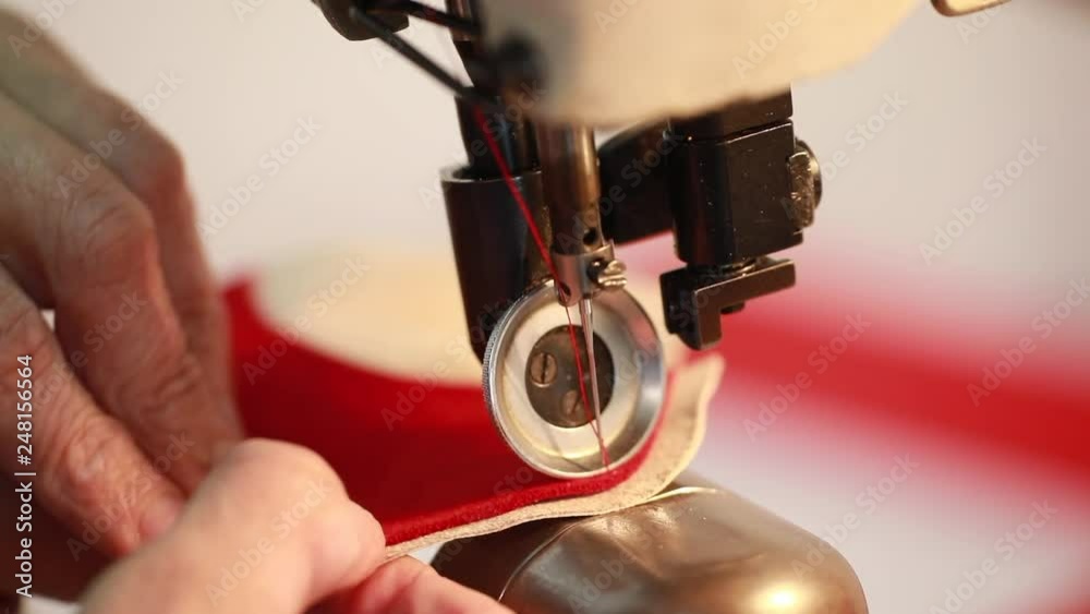 sewing machine, sew leather for shoe parts before assembly on making ...