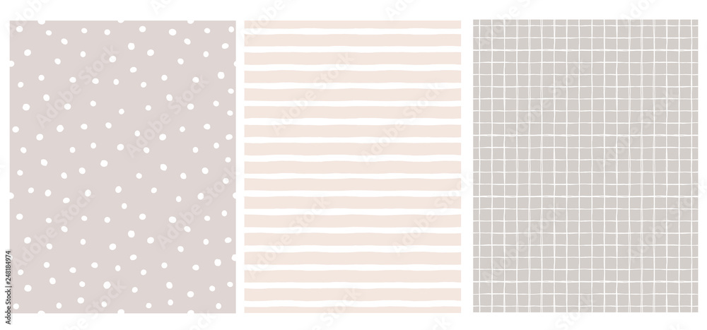 Set of 3 Hand Drawn Irregular Geometric Patterns. White Horizontal ...