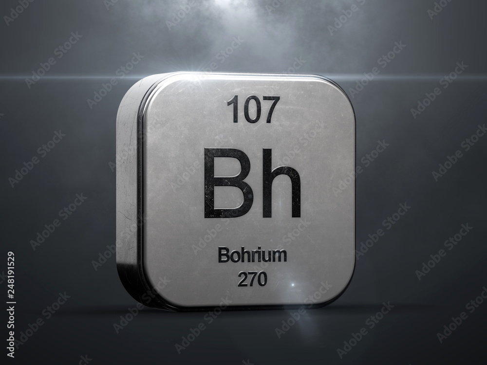 Bohrium element 107 from the periodic table. Metallic futuristic icon ...