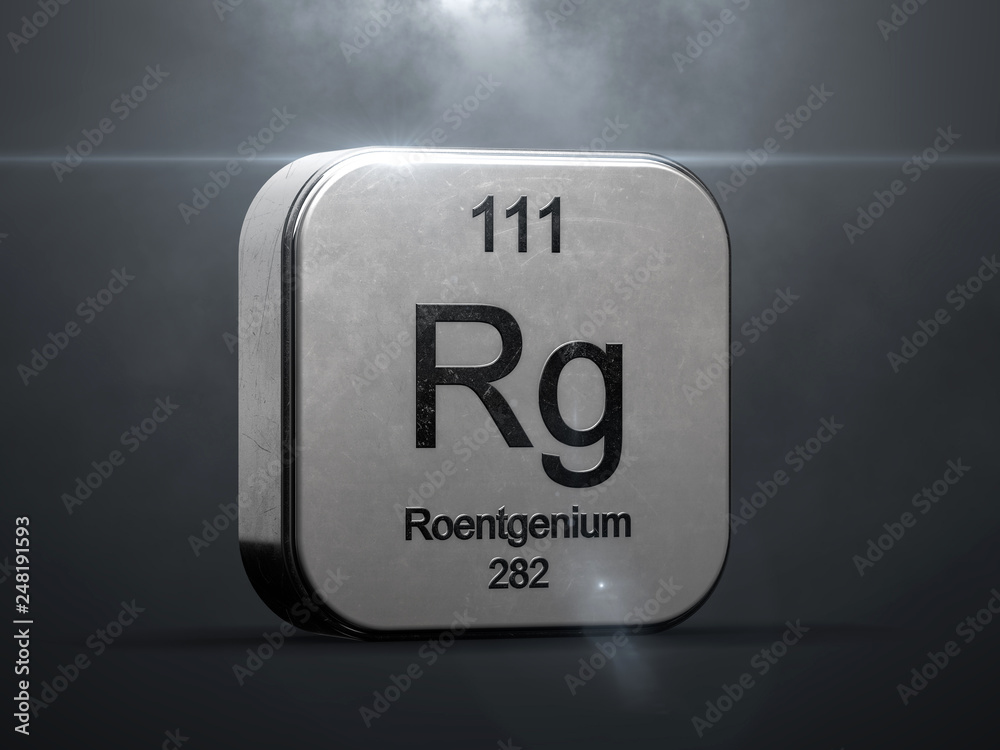 Roentgenium element 111 from the periodic table. Metallic futuristic ...