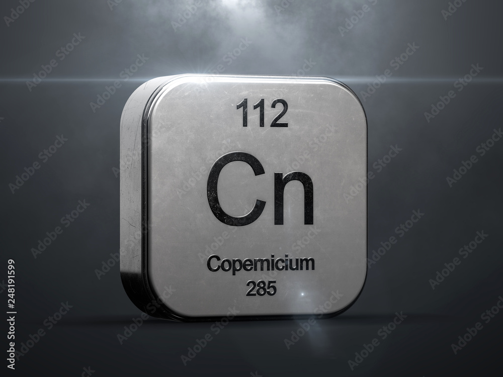 Copernicium element 112 from the periodic table. Metallic futuristic ...
