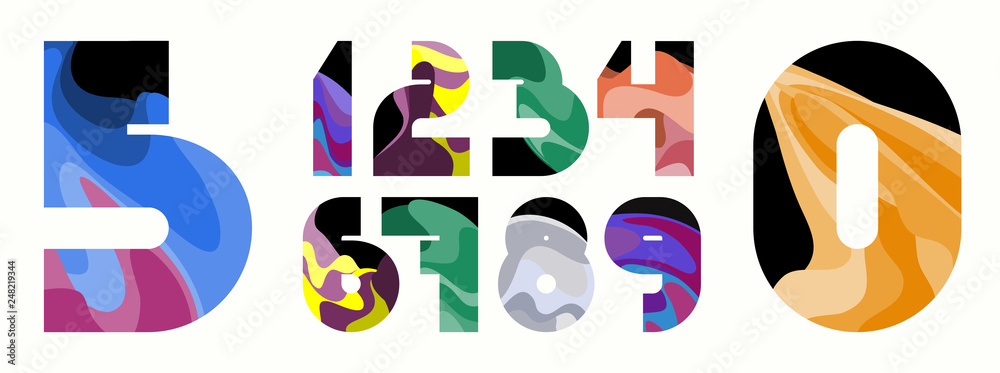 Colorful wavy number set. 123 elements for design. Stock Vector | Adobe ...