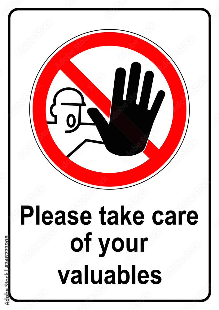 ks435 Kombi-Schild - english text - please take care of your valuables ... ks435 Kombi-Schild - english text - please take care of your valuables ...