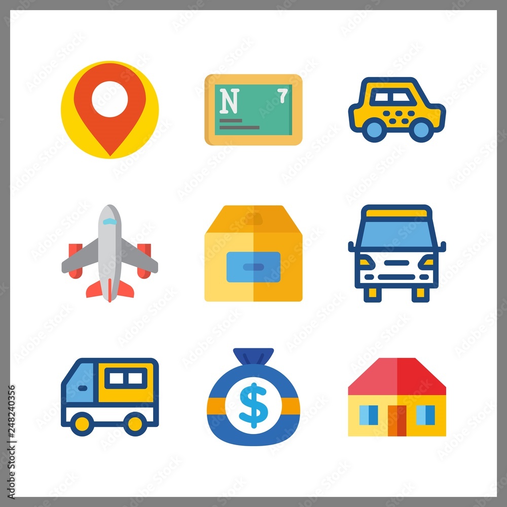 9 commercial icon. Vector illustration commercial set. roof and box ...