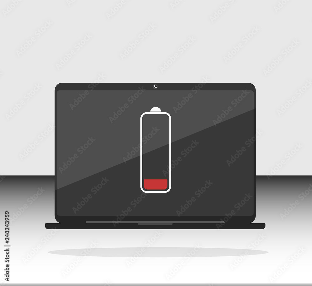Vector flat realistic personal computer, laptop with Energy Battery ...
