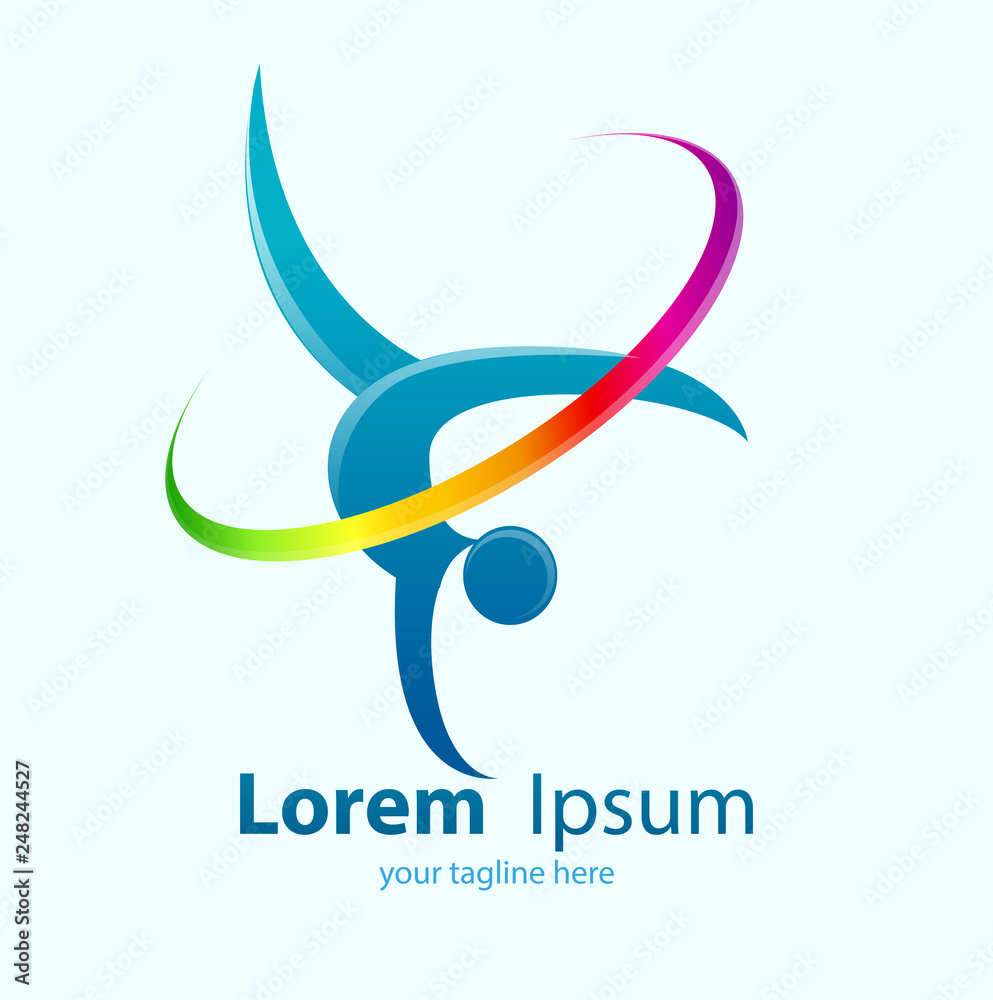 Vector abstract, gymnasts with ribbon do gymnastic movements as logos ...