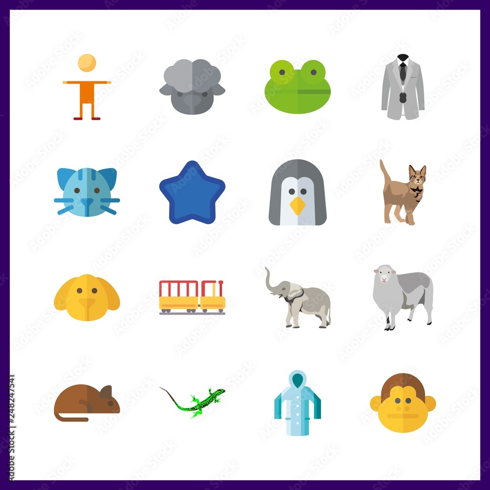 16 funny icon. Vector illustration funny set. kid and elephant icons ...