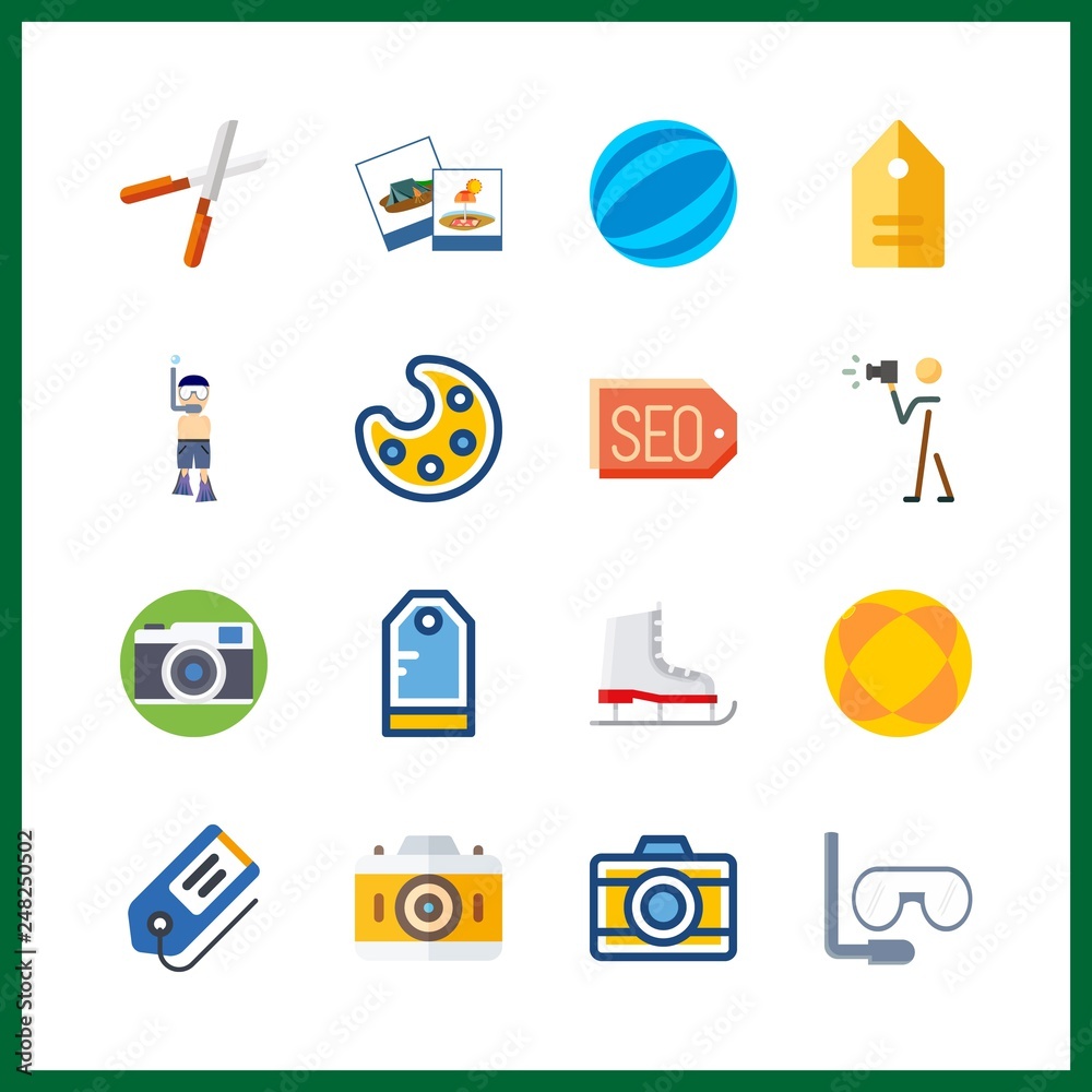 16 hobby icon. Vector illustration hobby set. tags and photography ...
