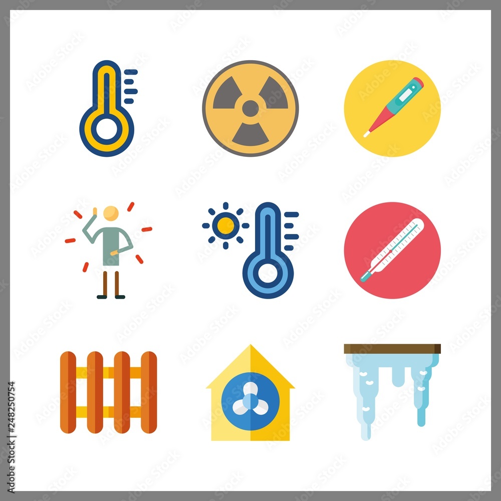 9 temperature icon. Vector illustration temperature set. radiation and ...