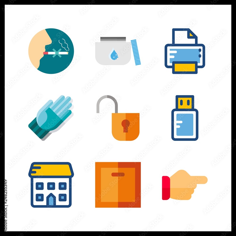 9 finger icon. Vector illustration finger set. switch off and printer ...