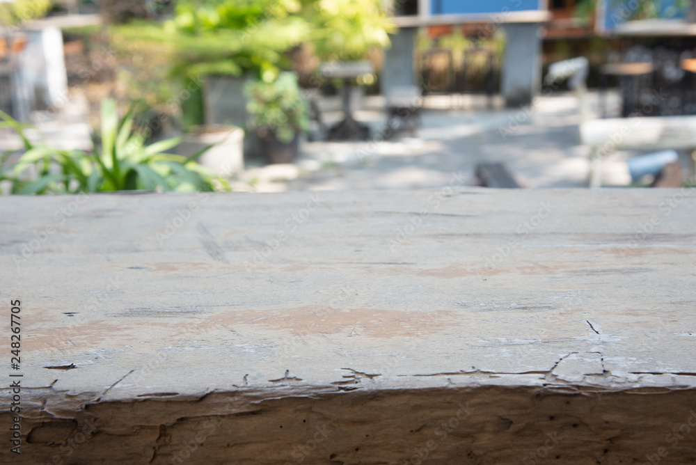 Empty wood table in the garden,For product placement. Stock Photo ...