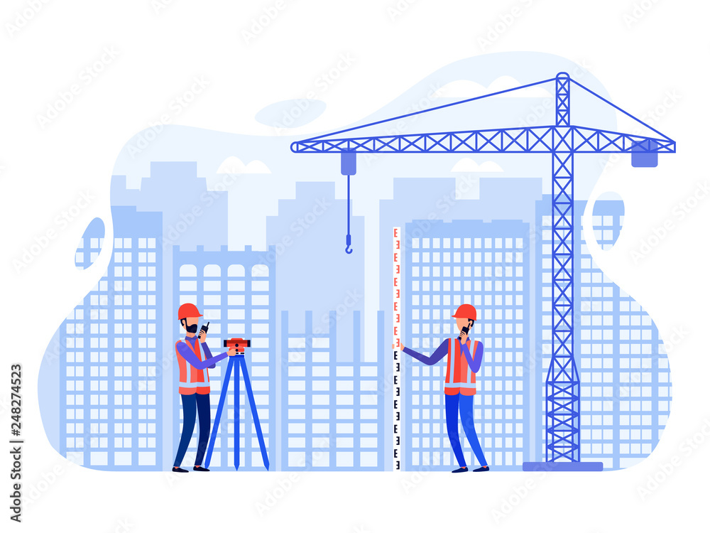 Concept surveyors conduct surveying at the construction site using the ...